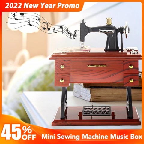 Wood Mini Sewing Machine Music Box