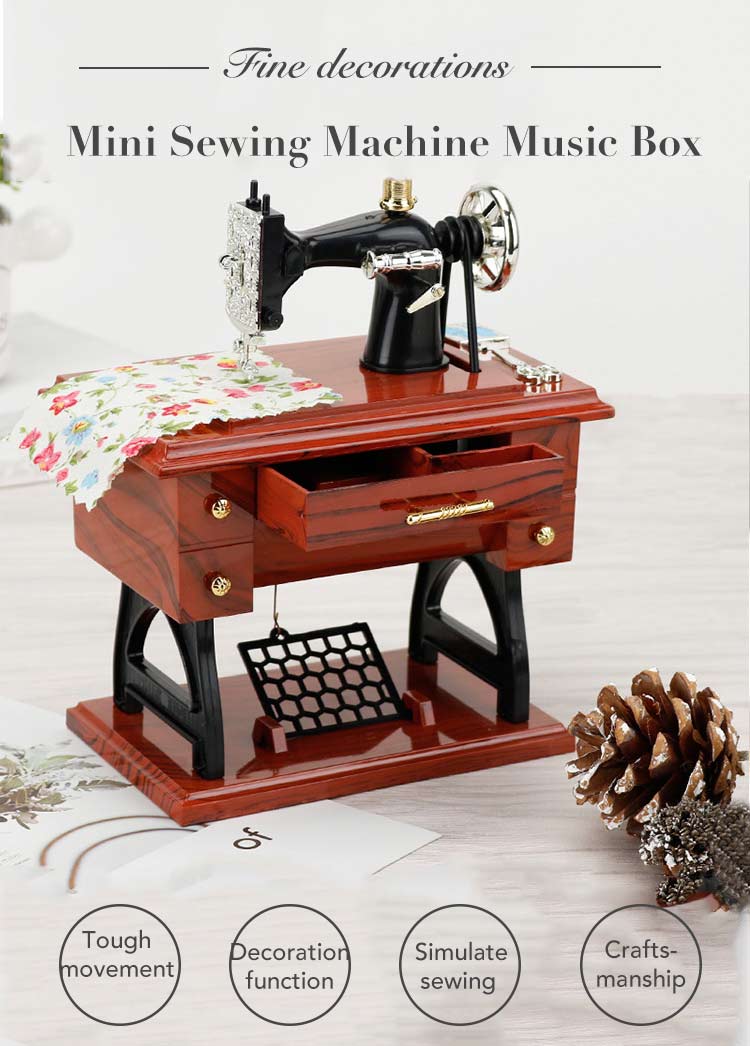 Wood Mini Sewing Machine Music Box