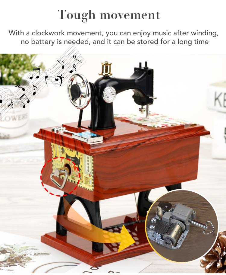 Wood Mini Sewing Machine Music Box