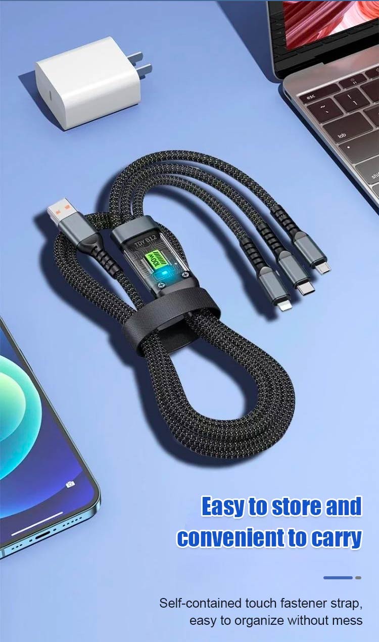100W Transparent Luminous Ultra-fast Charging Three-in-one Data Cable